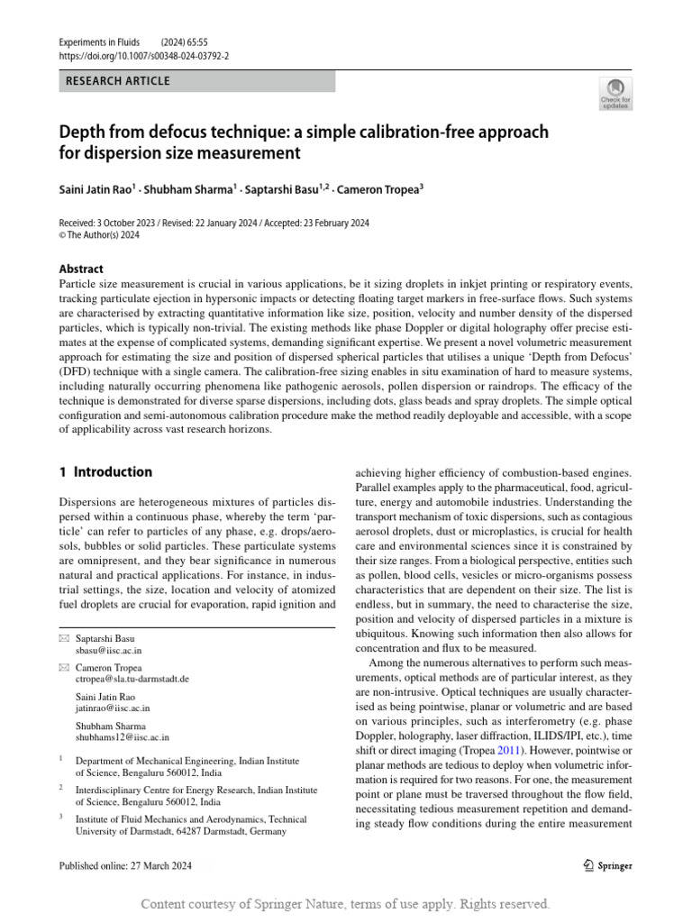 Depth From Defocus Technique A Simple Calibration | PDF