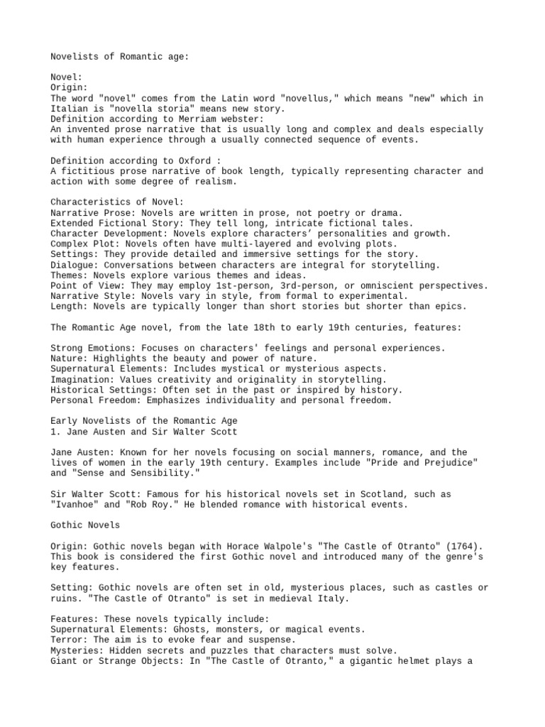 Novelists of Romantic Age | PDF