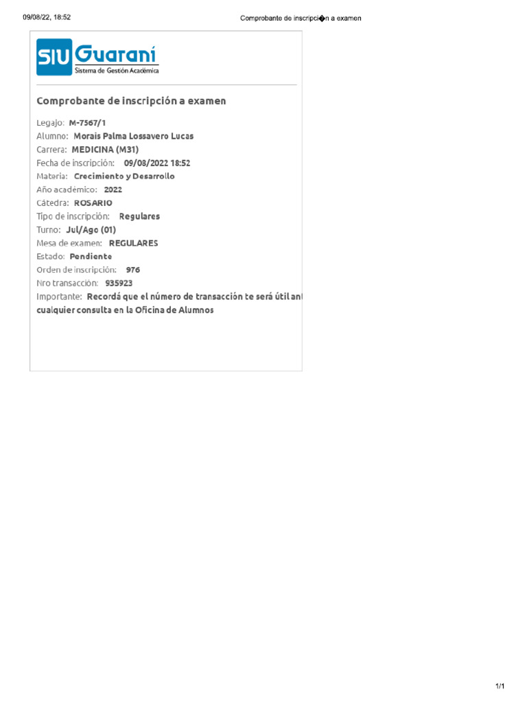 Comprobante de inscripci n a examen | PDF