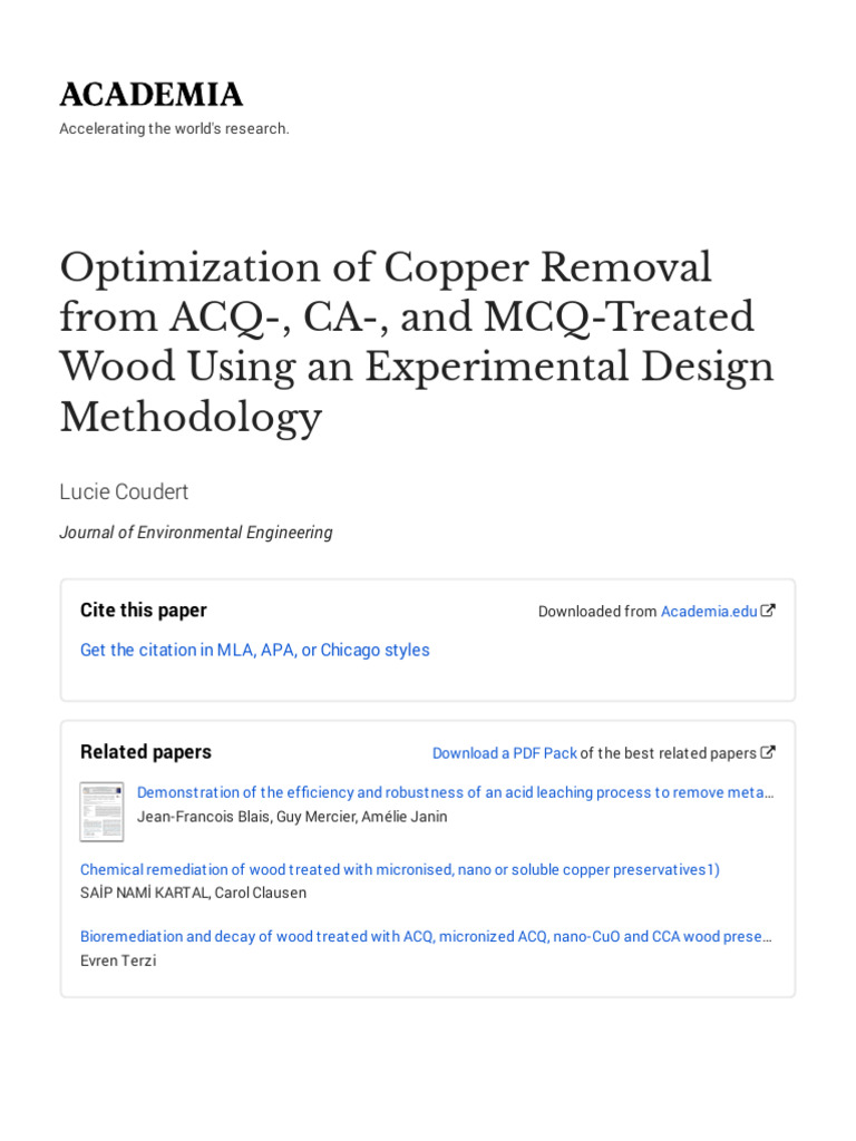 Optimization of Copper Removal From ACQ - CA - and MCQ-treated Wood ...