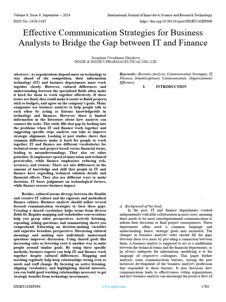 Bridging IT and Finance: Analyst Strategies | PDF | Collaboration ...