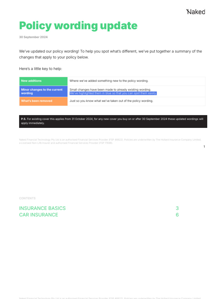 Policy Wording Update | PDF