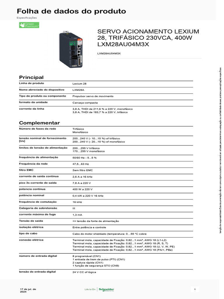 Schneider Electric - Lexium-28-Motores - LXM28AU04M3X | PDF