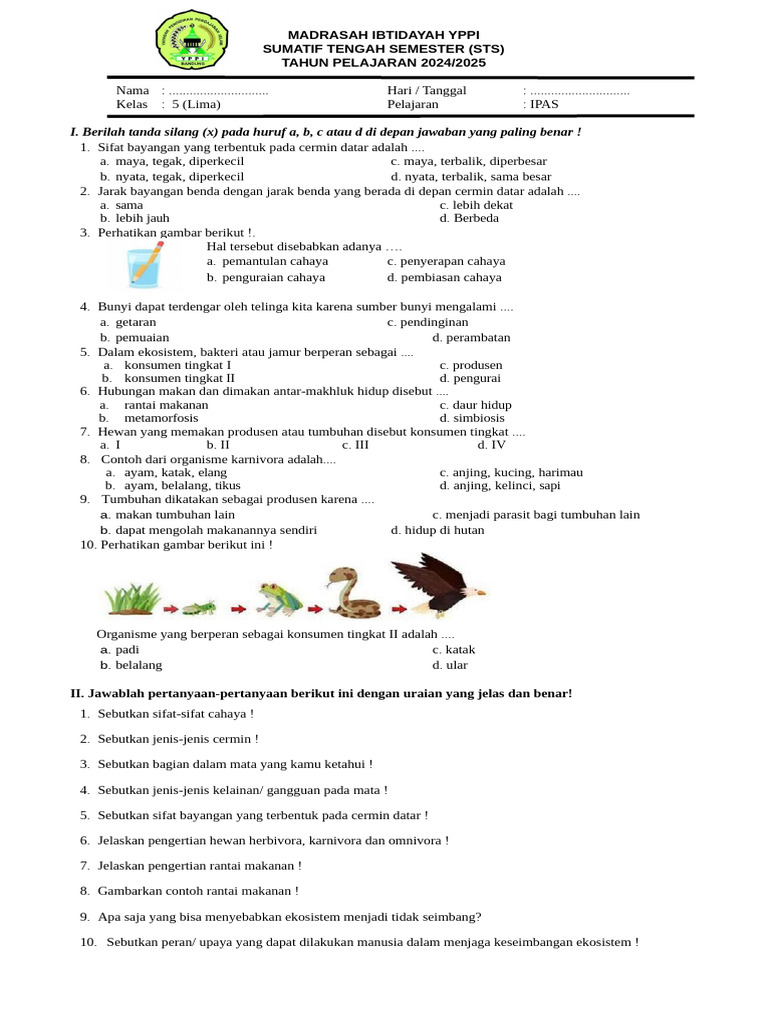 Soal STS IPAS Kelas 5 Semester Ganjil | PDF
