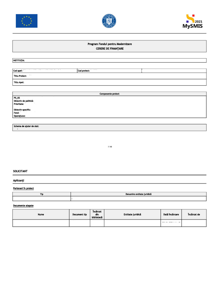 Anexa 1 - Cerere Finantare DRAFT | PDF