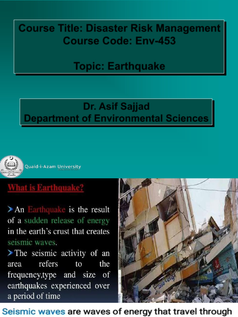 Disaster Risk Management (Lec 5 & 6) Earthquake | PDF
