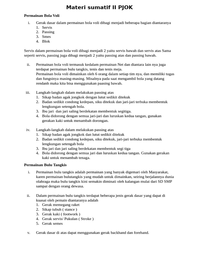 Materi Sumatif II PJOK Kls 7 | PDF