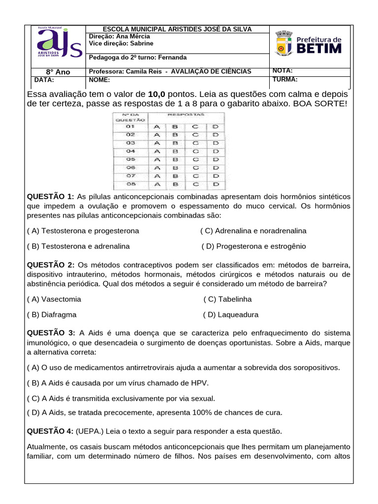 Prova 8 Ano Agosto | PDF