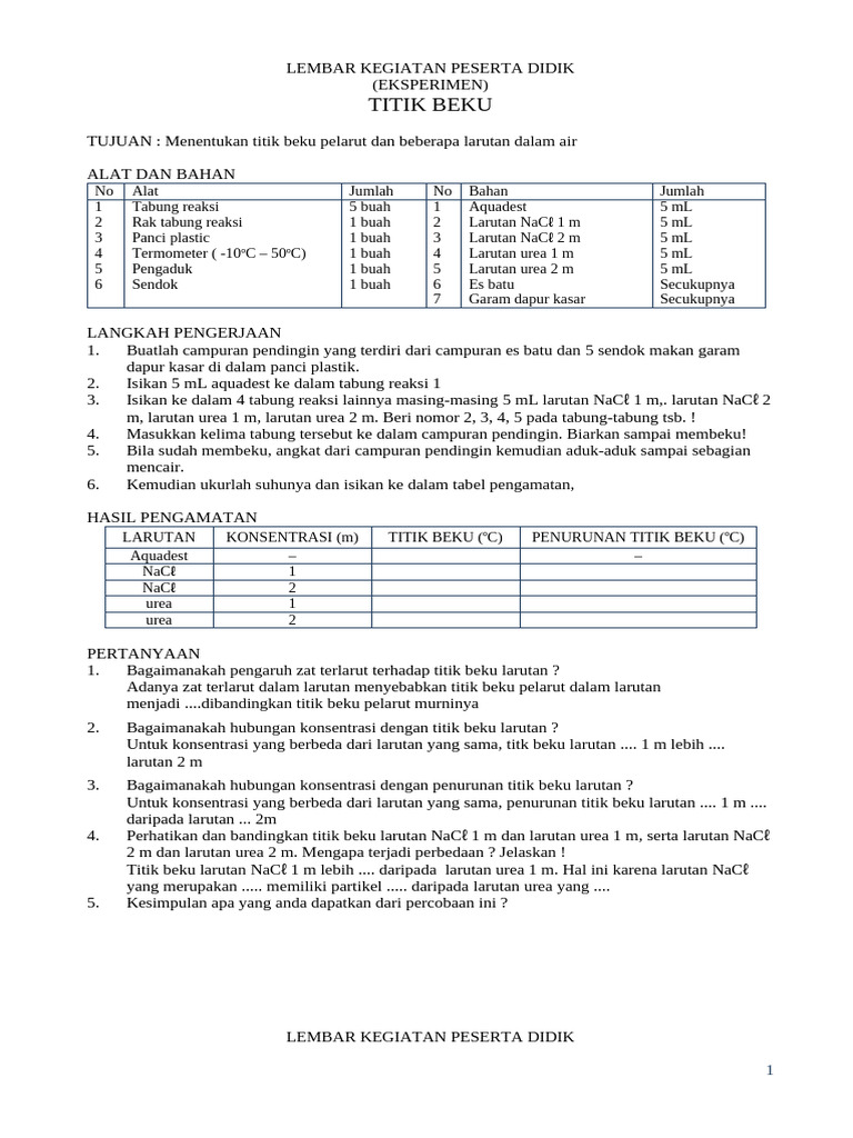 LKPD Praktek Titik Beku Dan Titik Didih | PDF