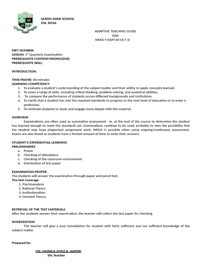 Diss - Week 9 (Sept 30-Oct 4) | PDF