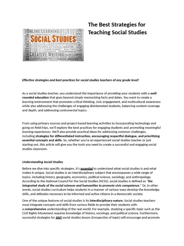 Effective Social Studies Teaching Strategies | PDF | Project Based ...