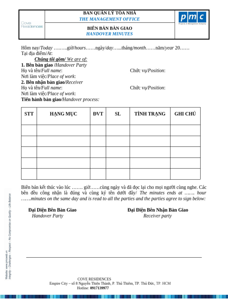 BIÊN BẢN BÀN GIAO | PDF
