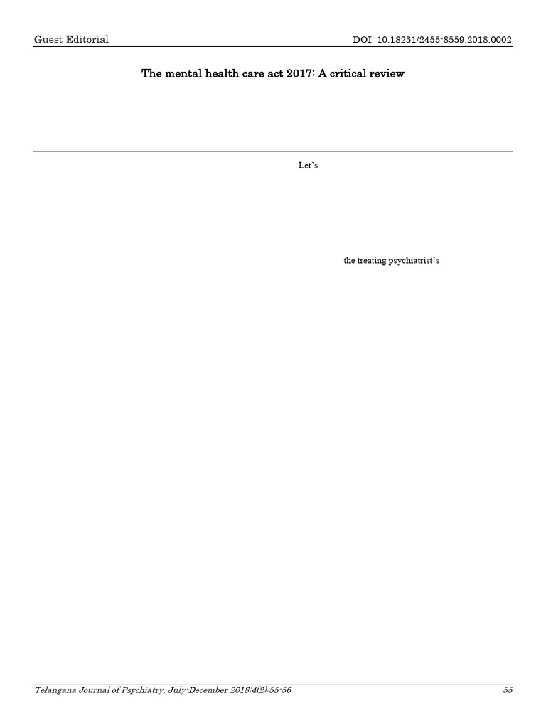 Critical Review of MHCA 2017 | PDF | Mental Disorder | Career & Growth