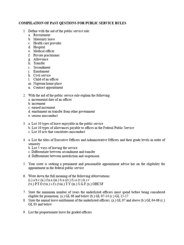 Public Service Rules Past Questions Compilation | PDF | Government ...