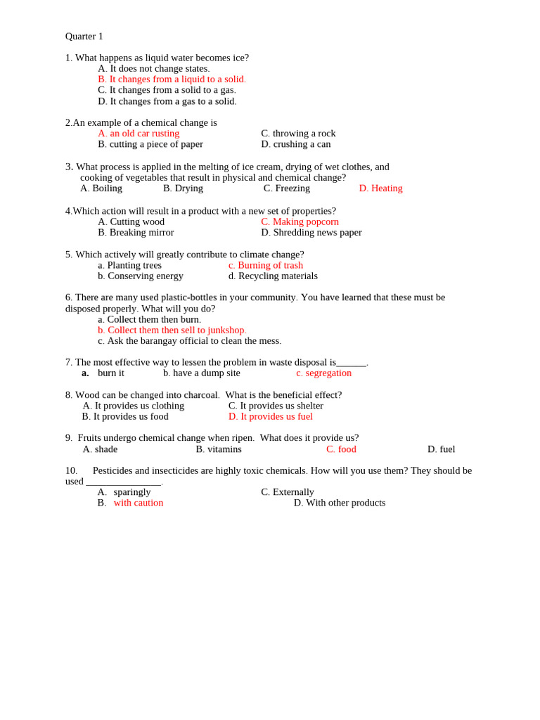 Science Questions 1st - 4th | PDF