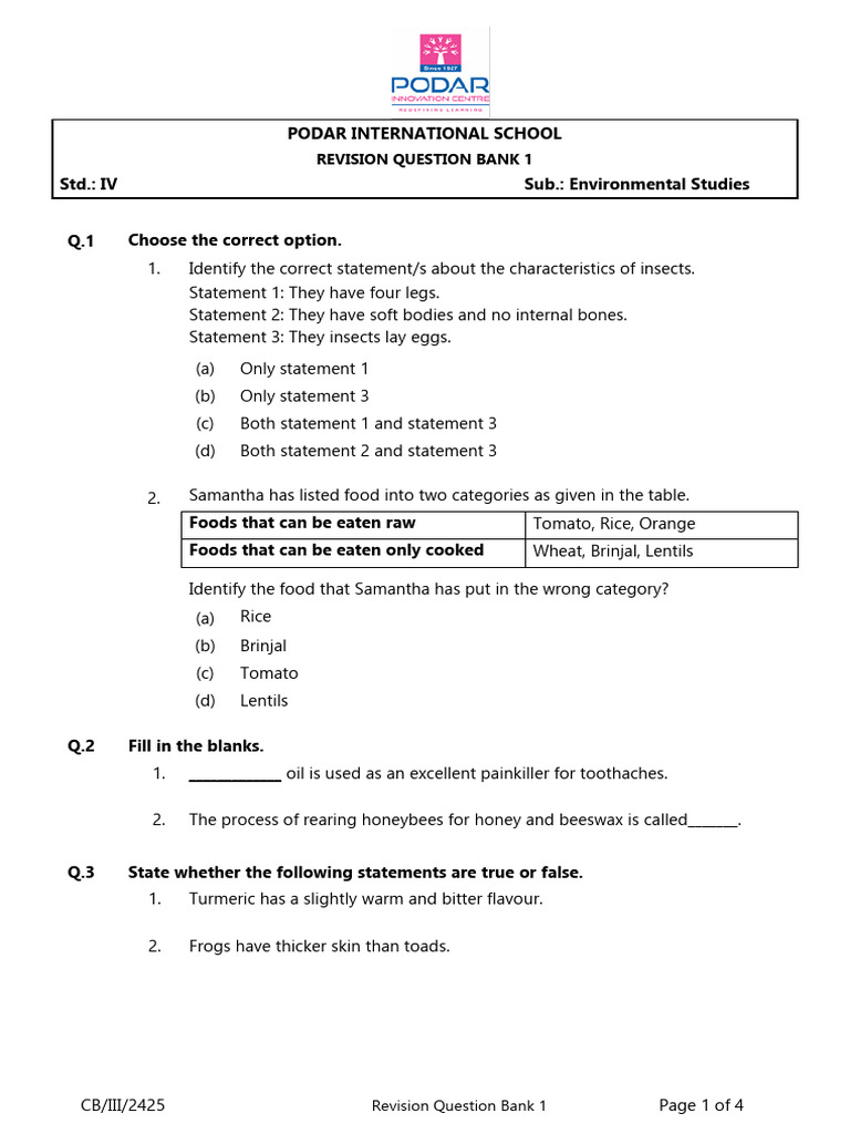 EVS Question Paper | PDF | Foods