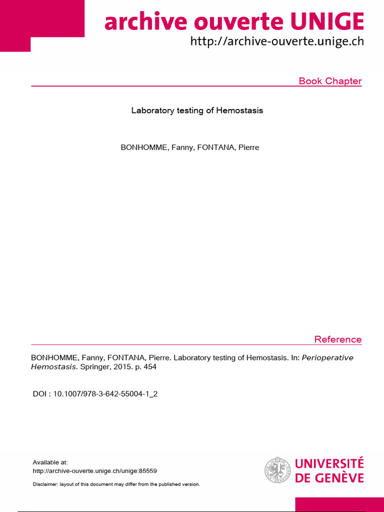 Laboratory Testing of Hemostasis | PDF