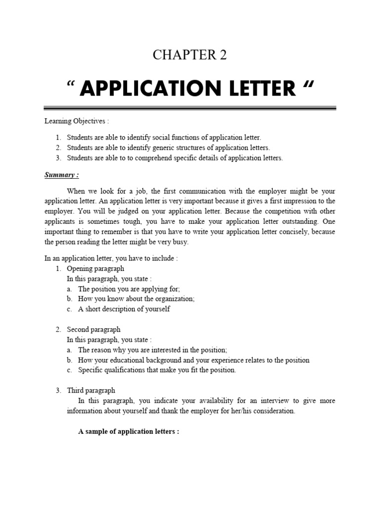 Application Letter (CHAPTER 2) | PDF