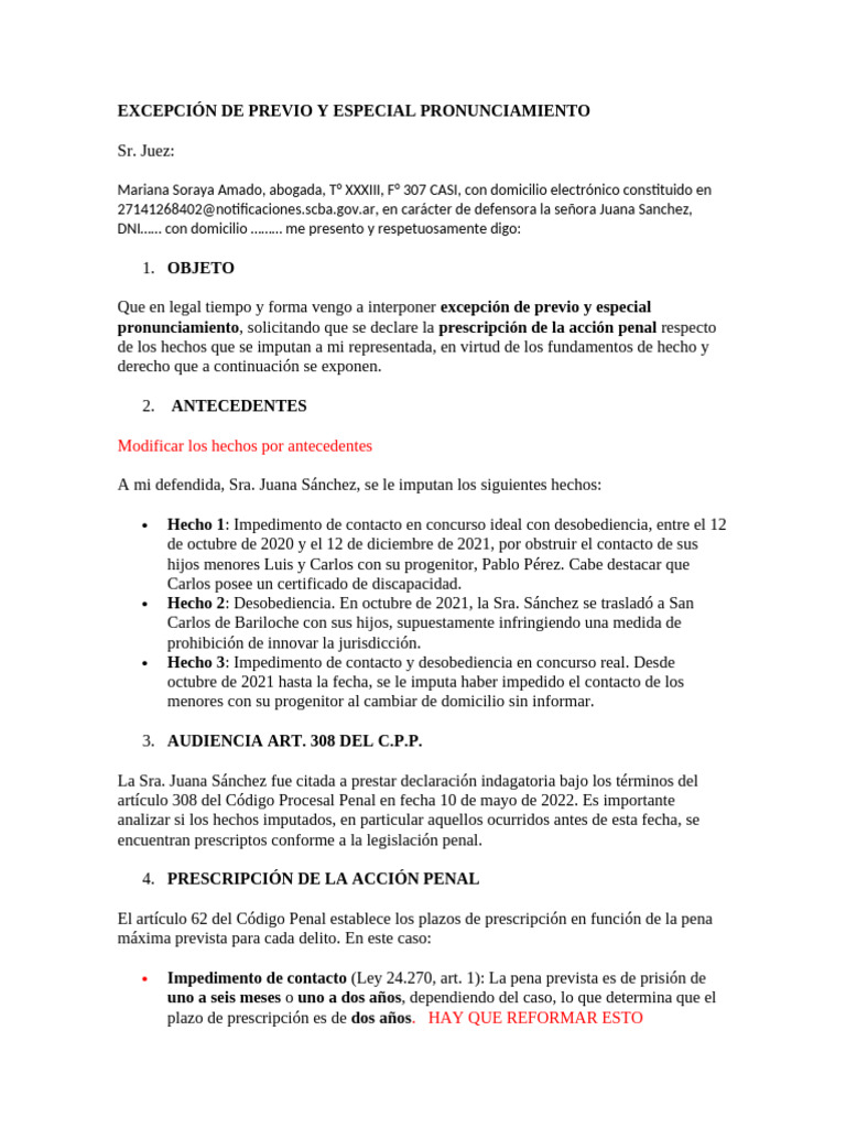 EXCEPCIÓN DE PREVIO Y ESPECIAL PRONUNCIAMIENTO | PDF