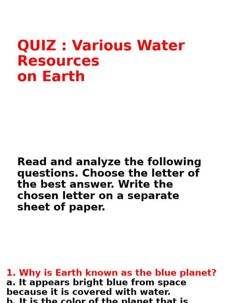 Various Water Resources Quiz | PDF