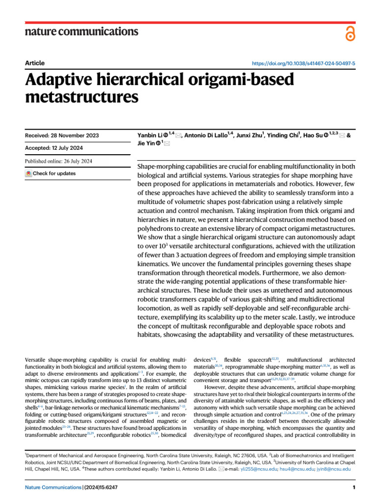 Adaptive Hierarchical Origami-Based Metastructures: Article | PDF
