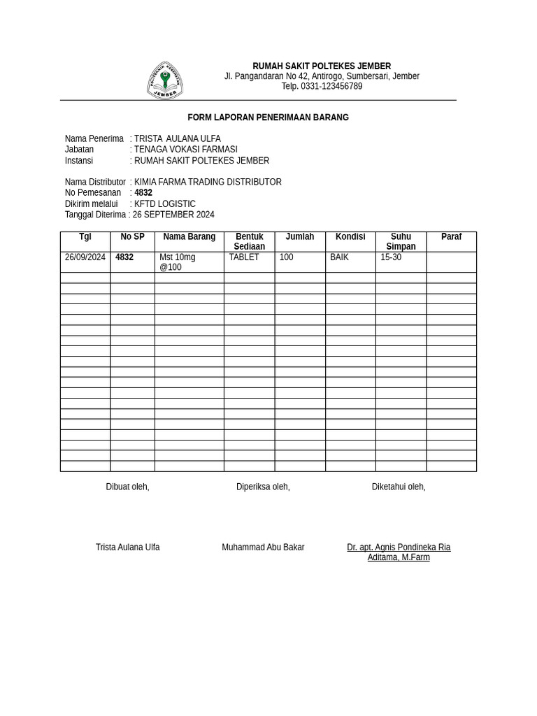 Form Penerimaan Barang Poltekes Jember-1 | PDF