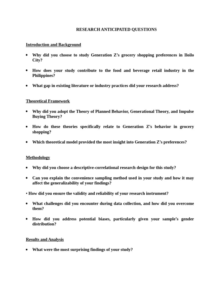 RESEARCH ANTICIPATED QUESTIONS | PDF