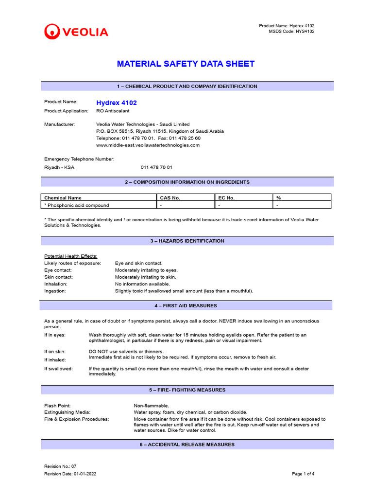 2022-MSDS Hydrex 4102 | PDF