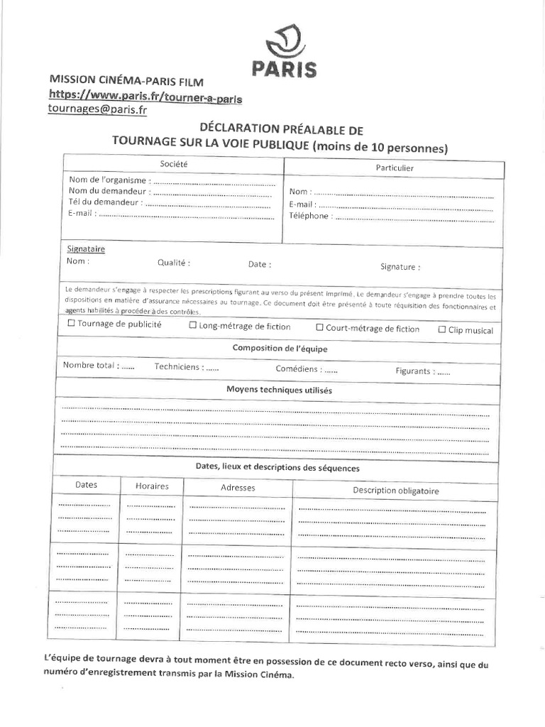 10-Formulaire Déclaration Tournage | PDF
