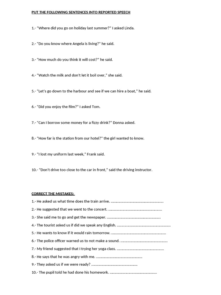 CORRECT THE MISTAKES Reported Speech | PDF