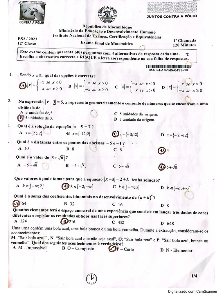 Exame de Matemática-2023-1 Época | PDF