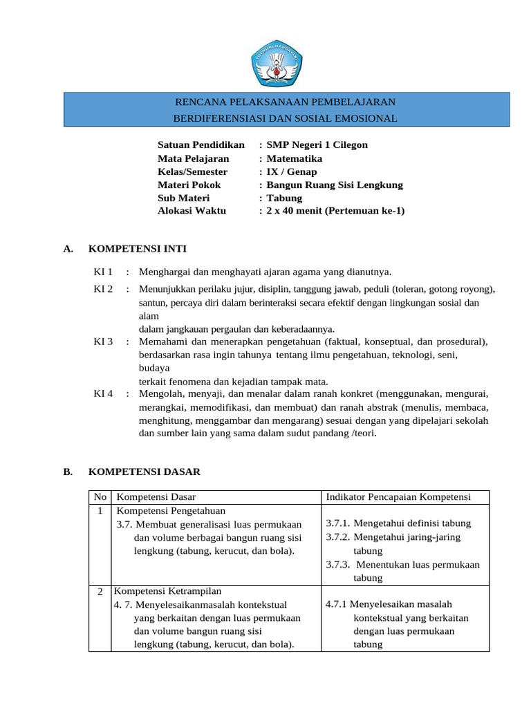 RPP Berdiferensiasi & Kse | PDF