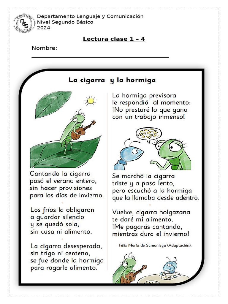 Lectura modelada La cigarra y la hormiga (1) | PDF