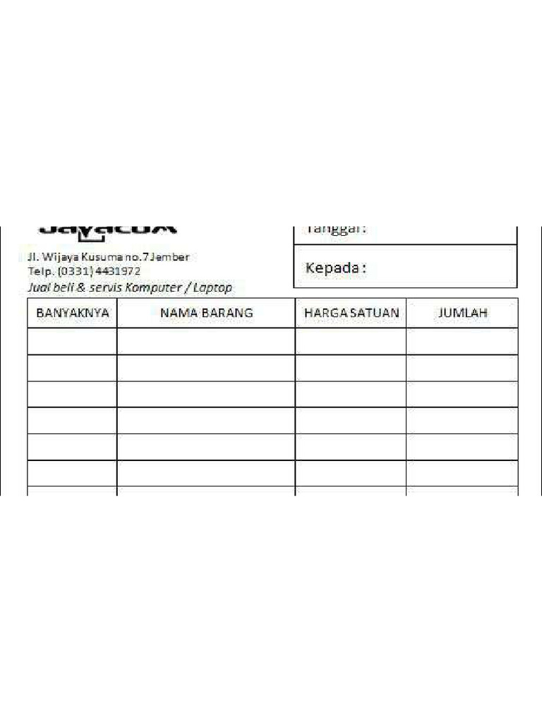 Contoh Nota Kosong Siap Cetak | PDF