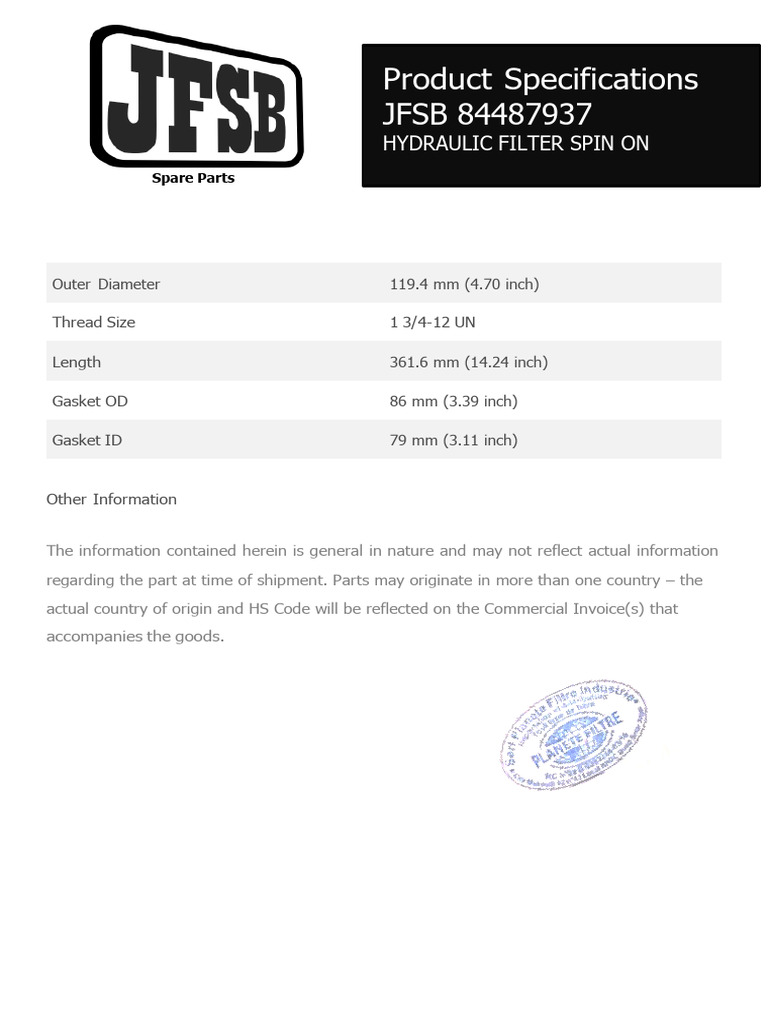 JFSB Technical Data Hydraulic 84487937 HF35438 | PDF