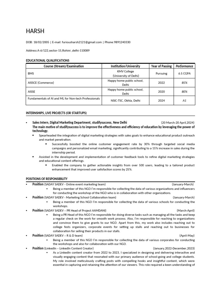 HARSH RESUME (Content and Module Creation Team) | PDF