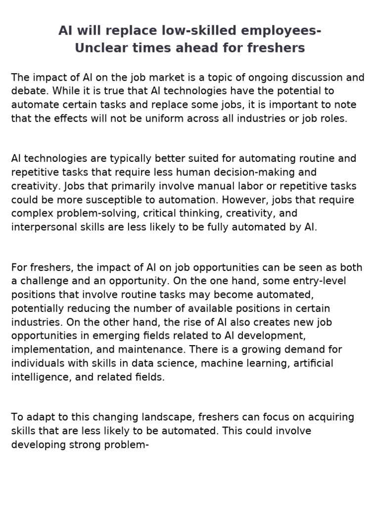 Blog AI Will Replace Low-Skilled Employees Unclear Times Ahead For ...