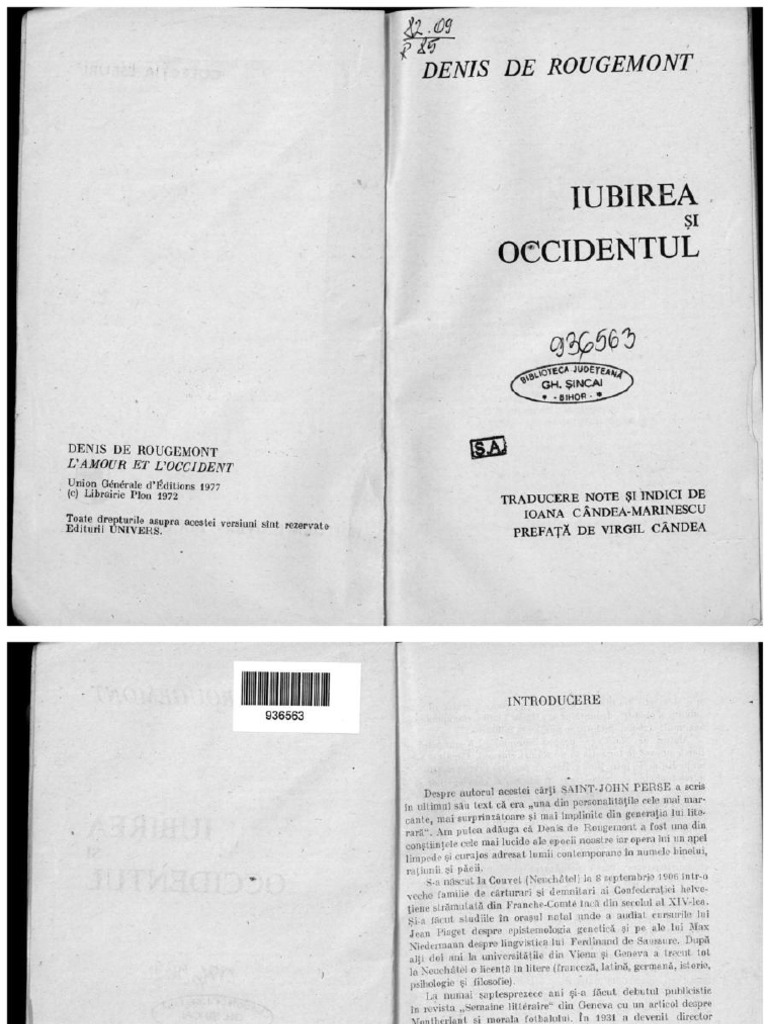 Denis de Rougemont, Iubirea Și Occidentul | PDF