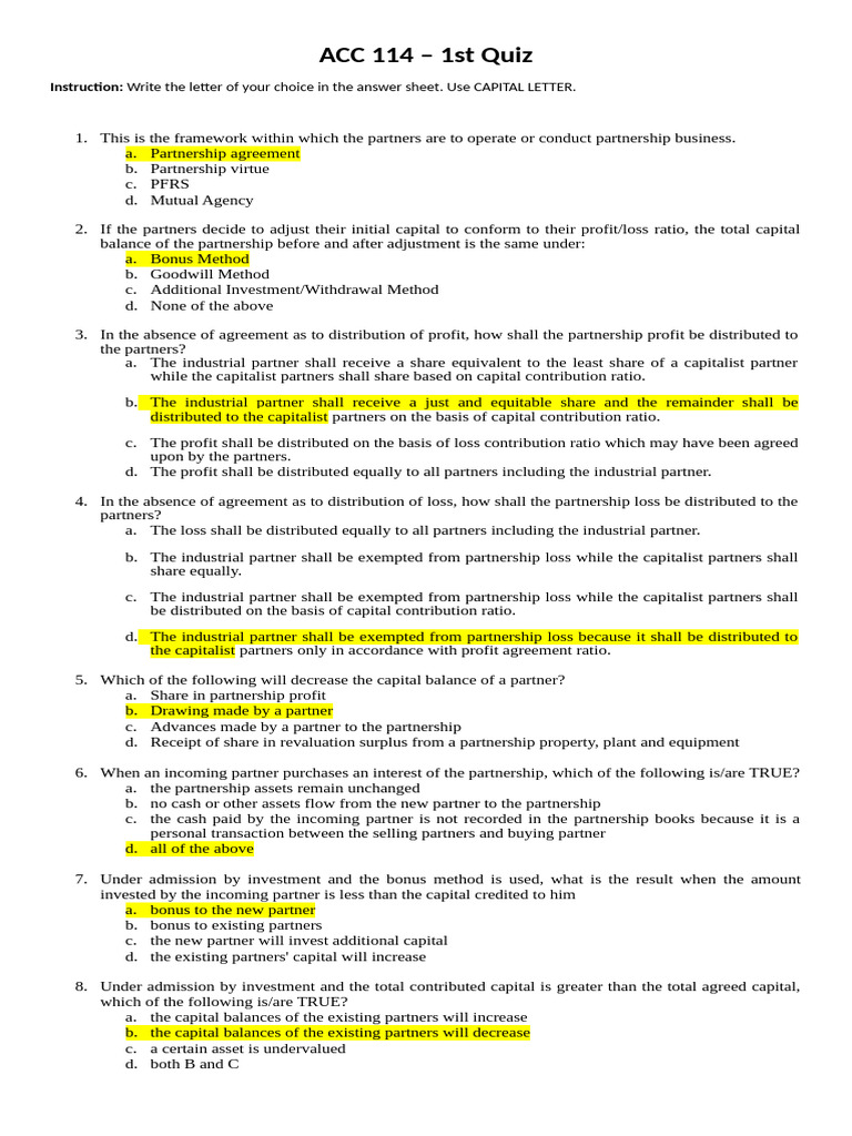 ACC 114 1st Quiz | PDF
