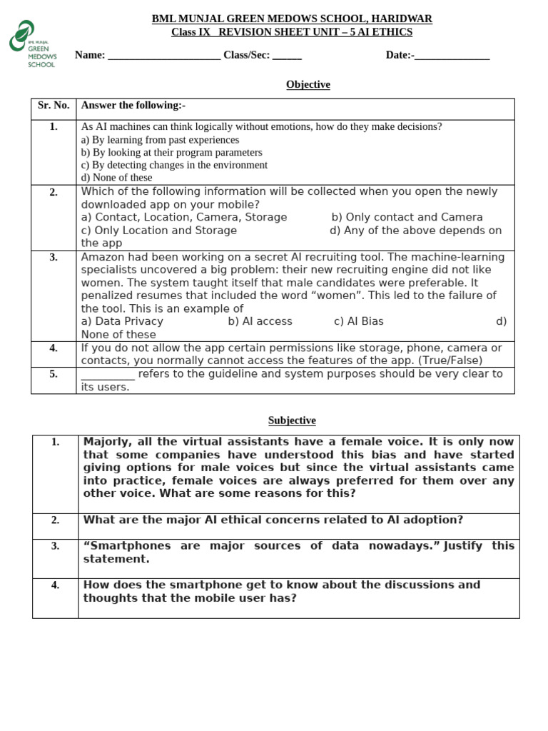 Revision Sheet Unit - 5 Ai Ethics | PDF