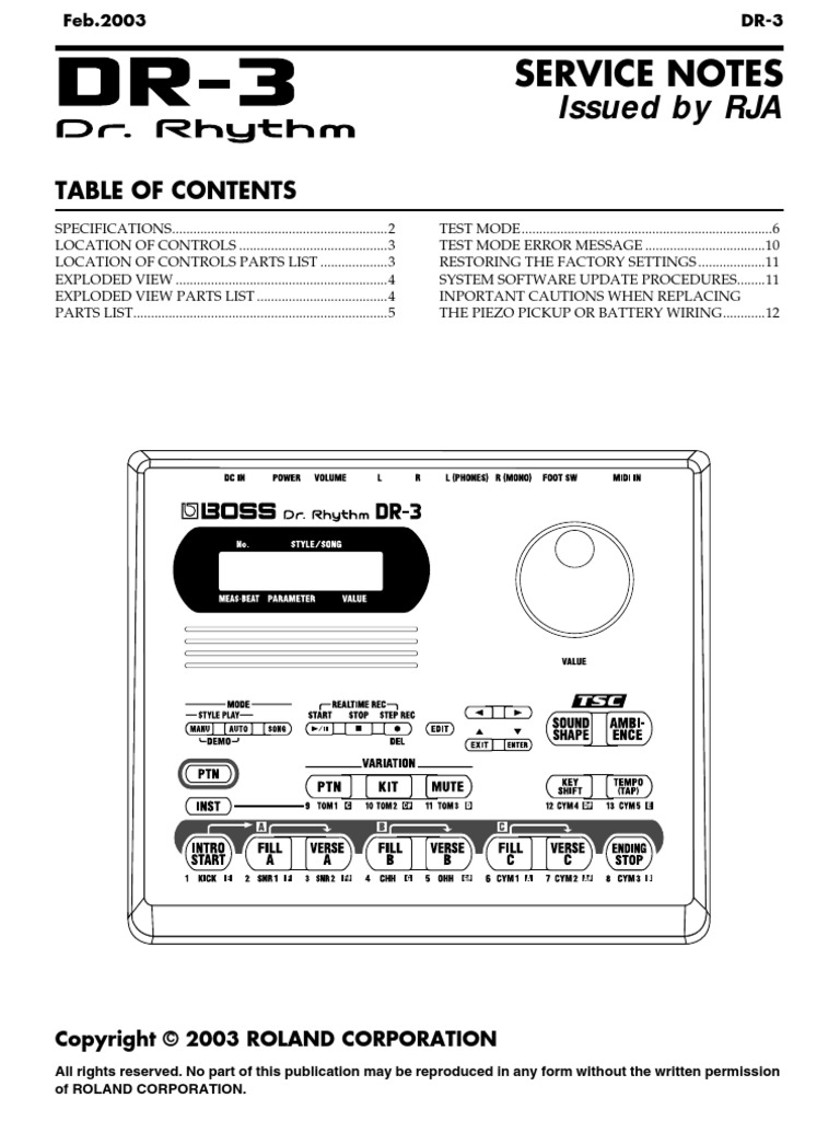 Boss DR-3 Service Notes | PDF | Light Emitting Diode | Manufactured Goods