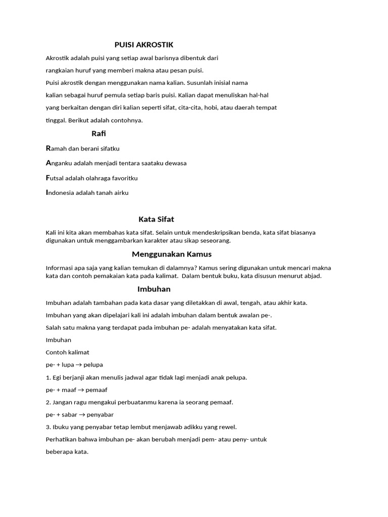 Panduan Puisi Akrostik dan Teks | PDF