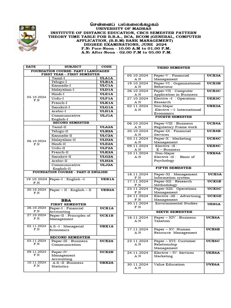 Timetable | PDF