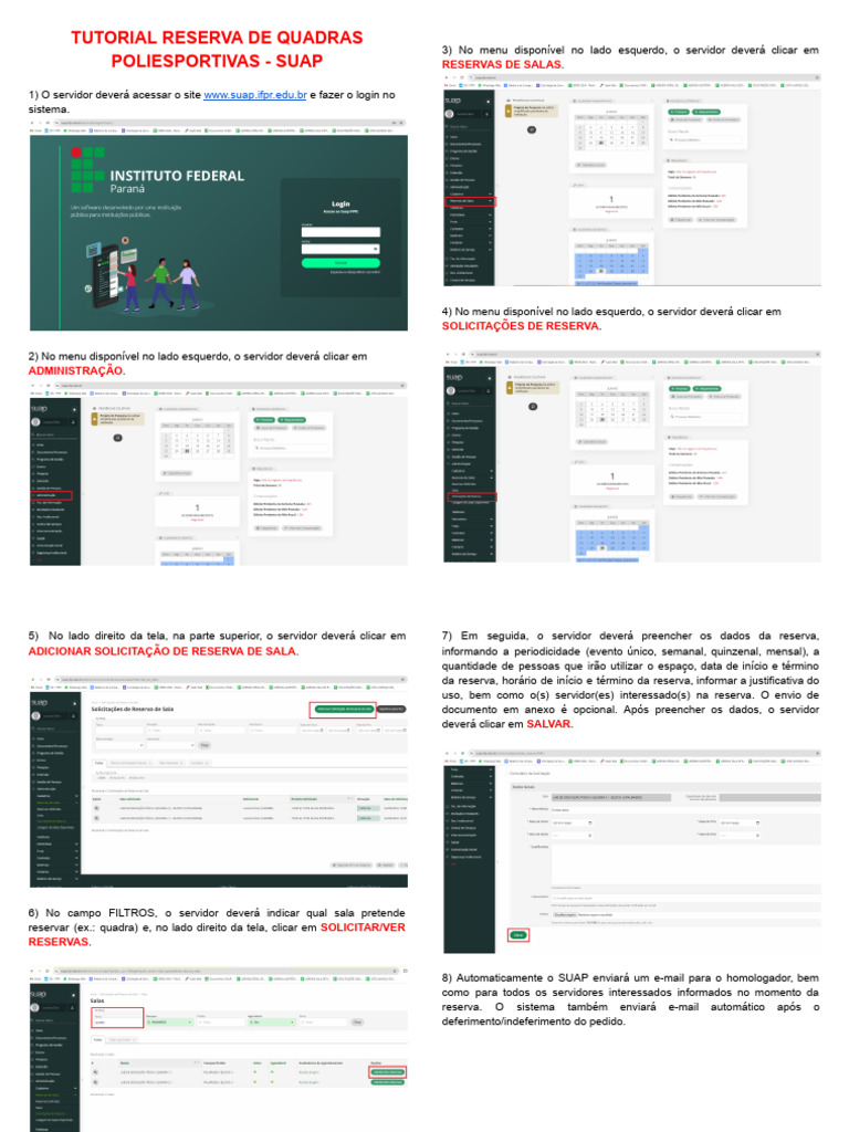 Tutorial Reserva de Quadras Poliesportivas - Suap | PDF