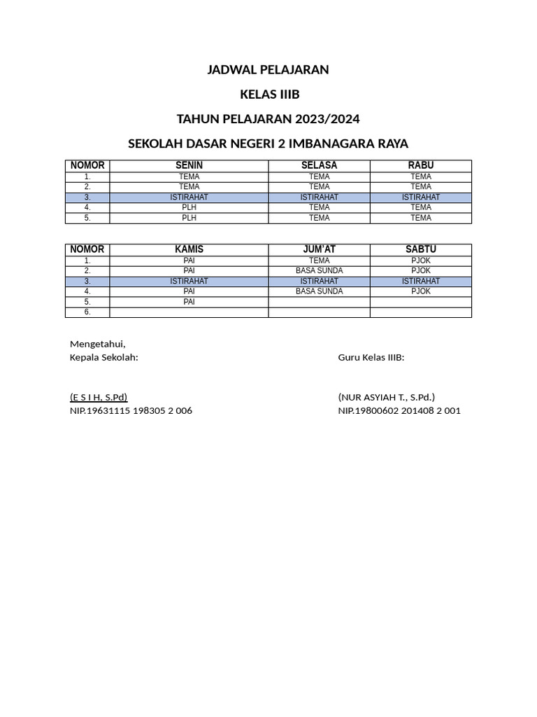 Jadwal Pelajaran Iiib | PDF