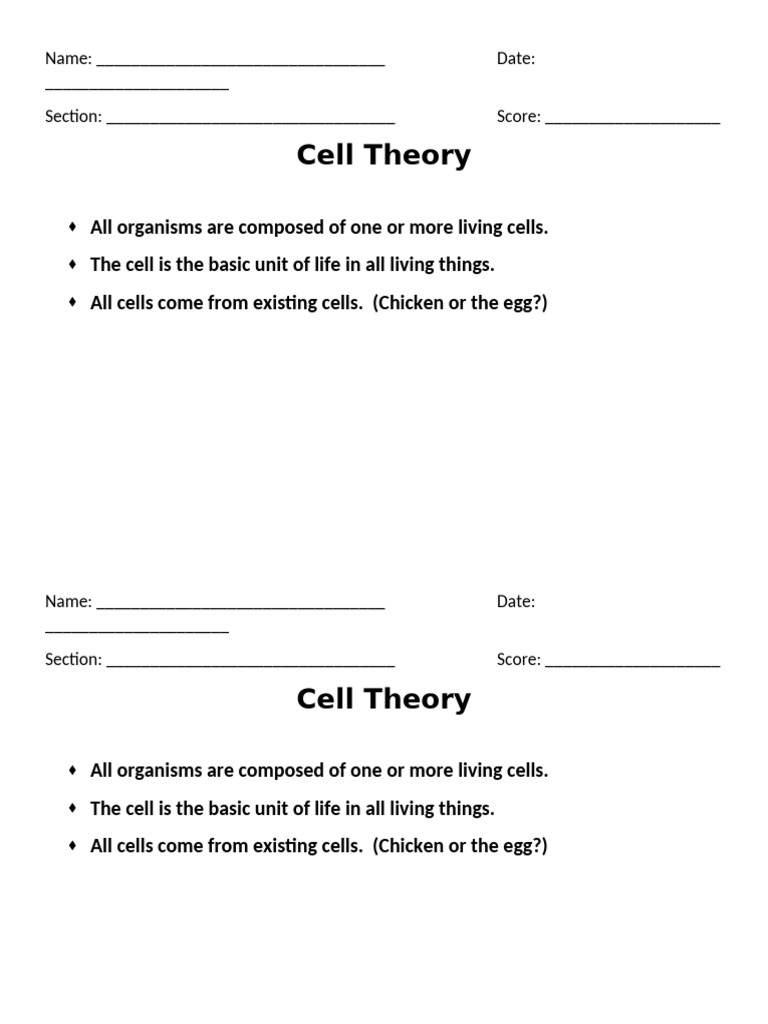 Cell Theory Worksheet | PDF