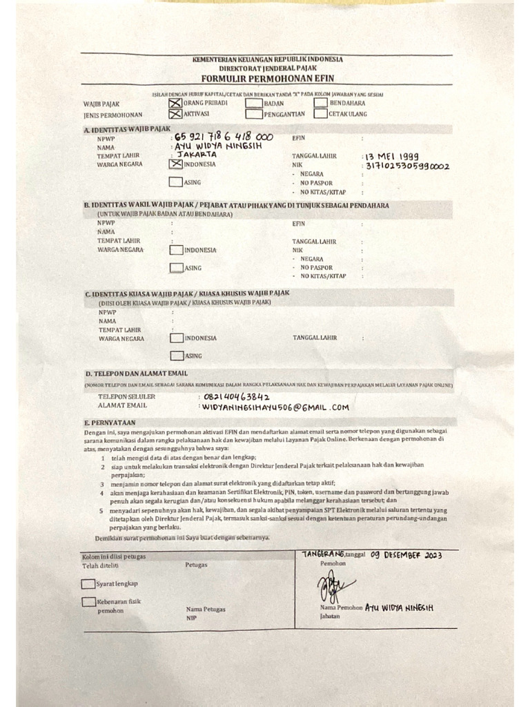 Formulir Permohonan EFIN | PDF