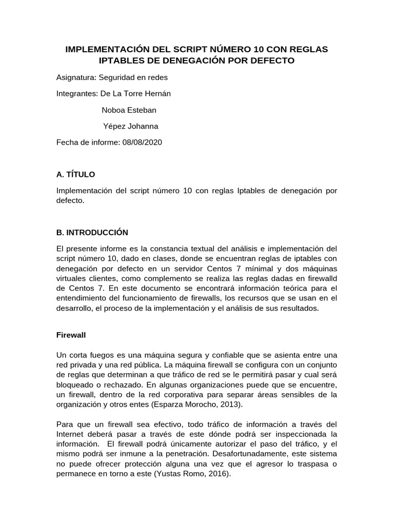 Grupo 4 - Implementación Del Script Número 10 Con Reglas Iptables de ...