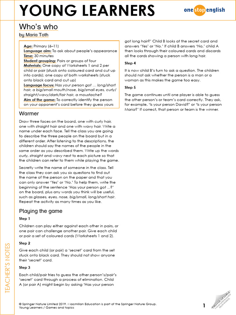 Young Learners Whos Who | PDF