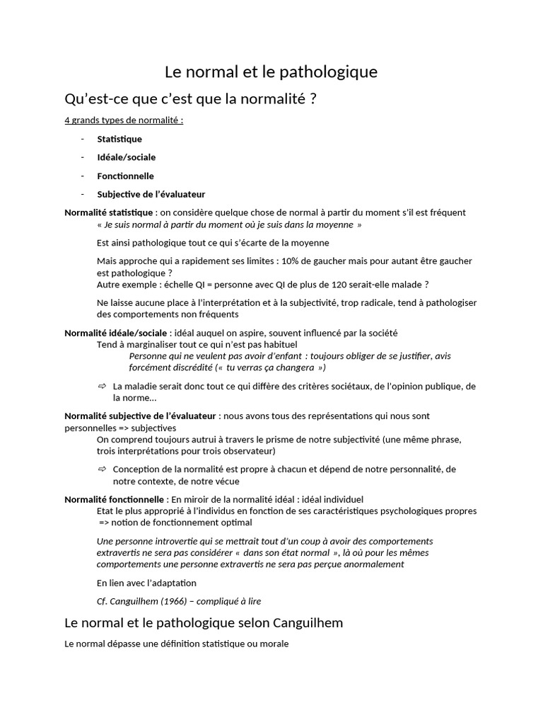 Le Normal Et Le Pathologique | PDF